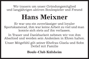 Traueranzeigen von Hans Meixner | Trauerportal Ihrer Tageszeitung