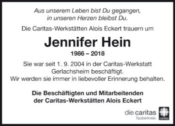 Traueranzeigen von Jennifer Hein | Trauerportal Ihrer Tageszeitung
