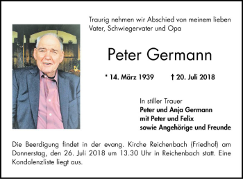 Traueranzeigen von Peter Germann | Trauerportal Ihrer Tageszeitung