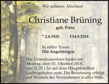 Traueranzeigen von Christiane Brüning | Trauerportal Ihrer Tageszeitung