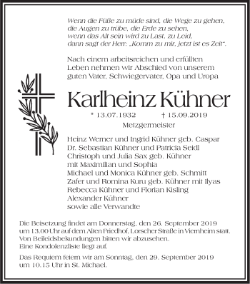 Traueranzeigen von Karlheinz Kühner | Trauerportal Ihrer Tageszeitung