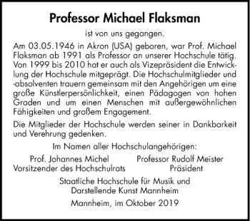 Traueranzeigen von Michael Flaksman | Trauerportal Ihrer Tageszeitung