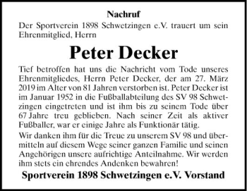 Traueranzeigen von Peter Decker | Trauerportal Ihrer Tageszeitung