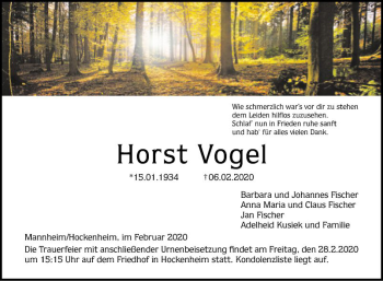 Traueranzeigen von Horst Vogel | Trauerportal Ihrer Tageszeitung