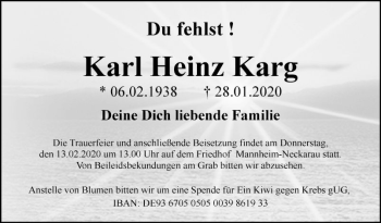 Traueranzeigen von Karl Heinz Karg | Trauerportal Ihrer Tageszeitung