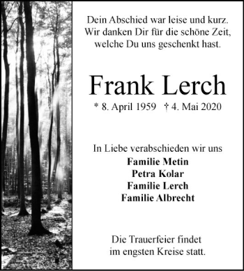 Traueranzeigen von Frank Lerch | Trauerportal Ihrer Tageszeitung