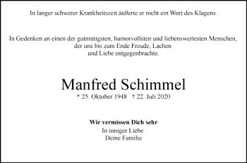 Traueranzeigen von Manfred Schimmel | Trauerportal Ihrer Tageszeitung