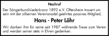 Traueranzeigen von Hans-Peter Löhr | Trauerportal Ihrer Tageszeitung