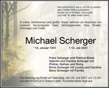 Traueranzeigen von Michael Scherger | Trauerportal Ihrer Tageszeitung