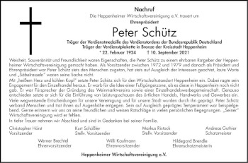 Traueranzeigen von Peter Schütz | Trauerportal Ihrer Tageszeitung