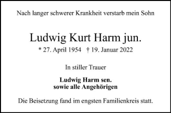 Traueranzeigen von Ludwig Kurt Harm | Trauerportal Ihrer Tageszeitung
