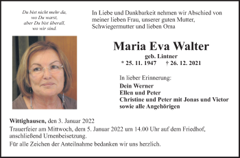 Traueranzeigen von Maria Eva Walter | Trauerportal Ihrer Tageszeitung