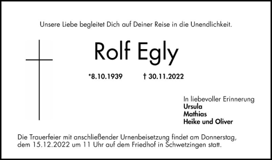 Traueranzeigen von Rolf Egly | Trauerportal Ihrer Tageszeitung