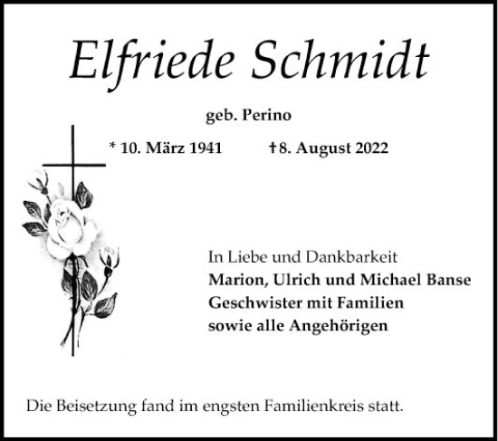 Traueranzeigen von Elfriede Schmidt | Trauerportal Ihrer Tageszeitung