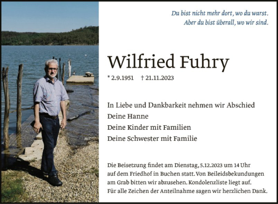 Traueranzeigen von Wilfried Fuhry | Trauerportal Ihrer Tageszeitung