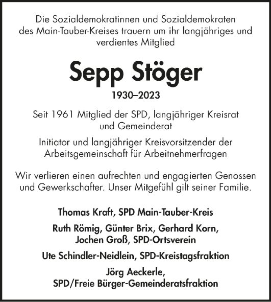 Traueranzeigen von Sepp Stöger | Trauerportal Ihrer Tageszeitung