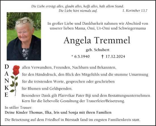 Traueranzeigen von Angela Tremmel | Trauerportal Ihrer Tageszeitung