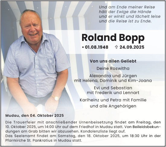 Traueranzeigen von Roland Bopp | Trauerportal Ihrer Tageszeitung