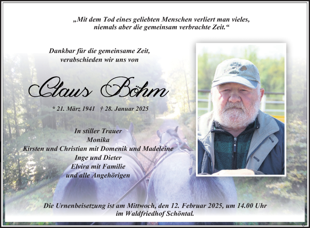 Traueranzeigen von Claus Böhm | Trauerportal Ihrer Tageszeitung