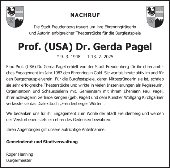 Traueranzeigen von Gerda Pagel | Trauerportal Ihrer Tageszeitung