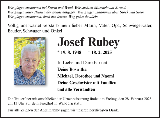 Traueranzeigen von Josef Rubey | Trauerportal Ihrer Tageszeitung