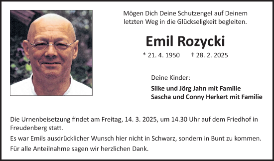 Traueranzeigen von Emil Rozycki | Trauerportal Ihrer Tageszeitung