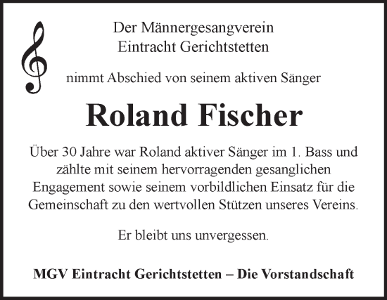 Traueranzeigen von Roland Fischer | Trauerportal Ihrer Tageszeitung